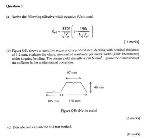 Solved Question 3 (a) Derive the following effective width | Chegg.com