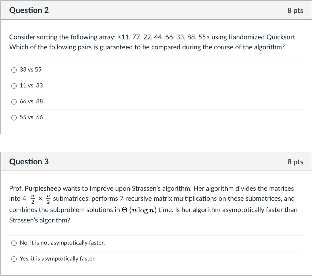 Solved Question 2 8 pts Consider sorting the following | Chegg.com