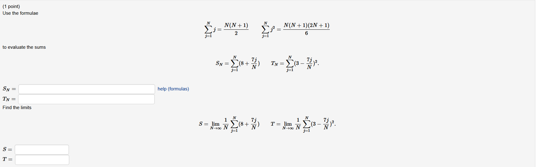 Solved (1 point) Use the formulae N(N+1) .܂ N ( N + 1 ) ( 2N | Chegg.com