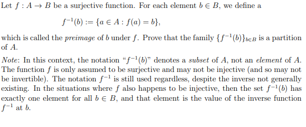 Solved Let f : A + B be a surjective function. For each | Chegg.com