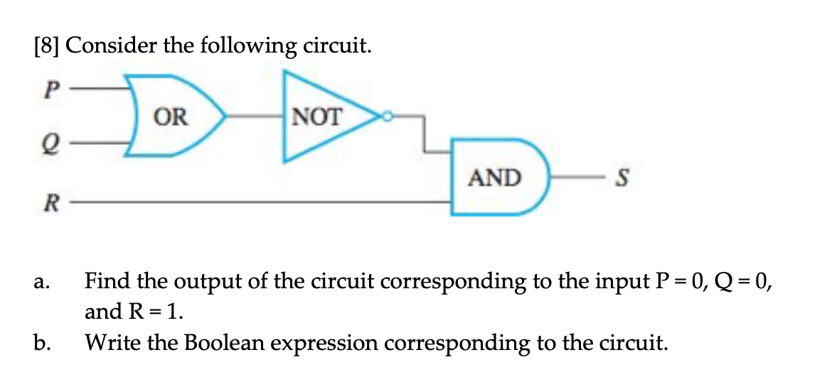 Solved [8] Consider the following circuit. P OR NOT Q AND S | Chegg.com