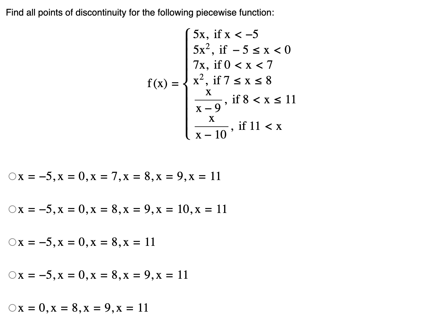 Solved Find all points of discontinuity for the following | Chegg.com