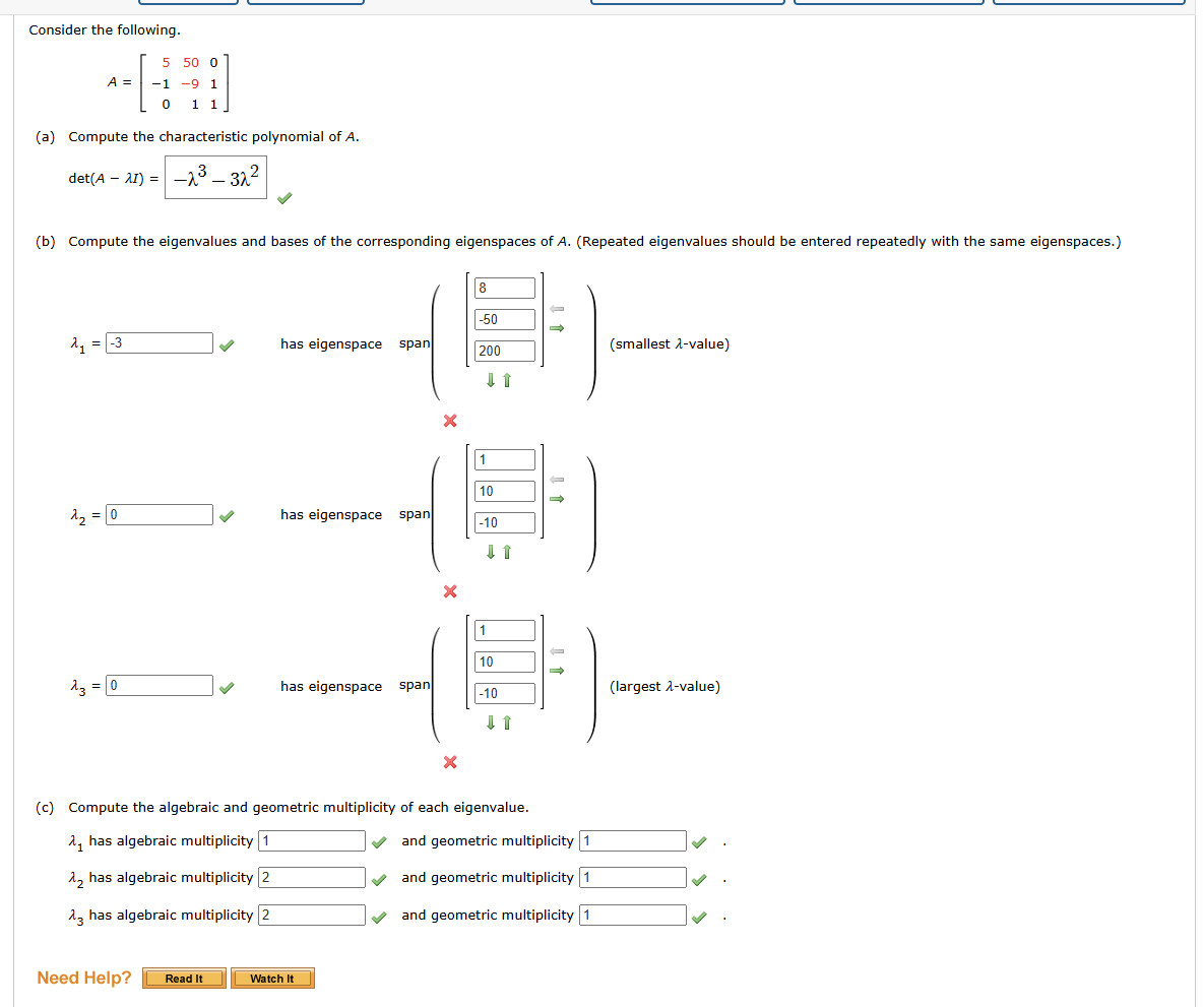 Solved Consider the following.A=[5500-1-91011](a) ﻿Compute | Chegg.com