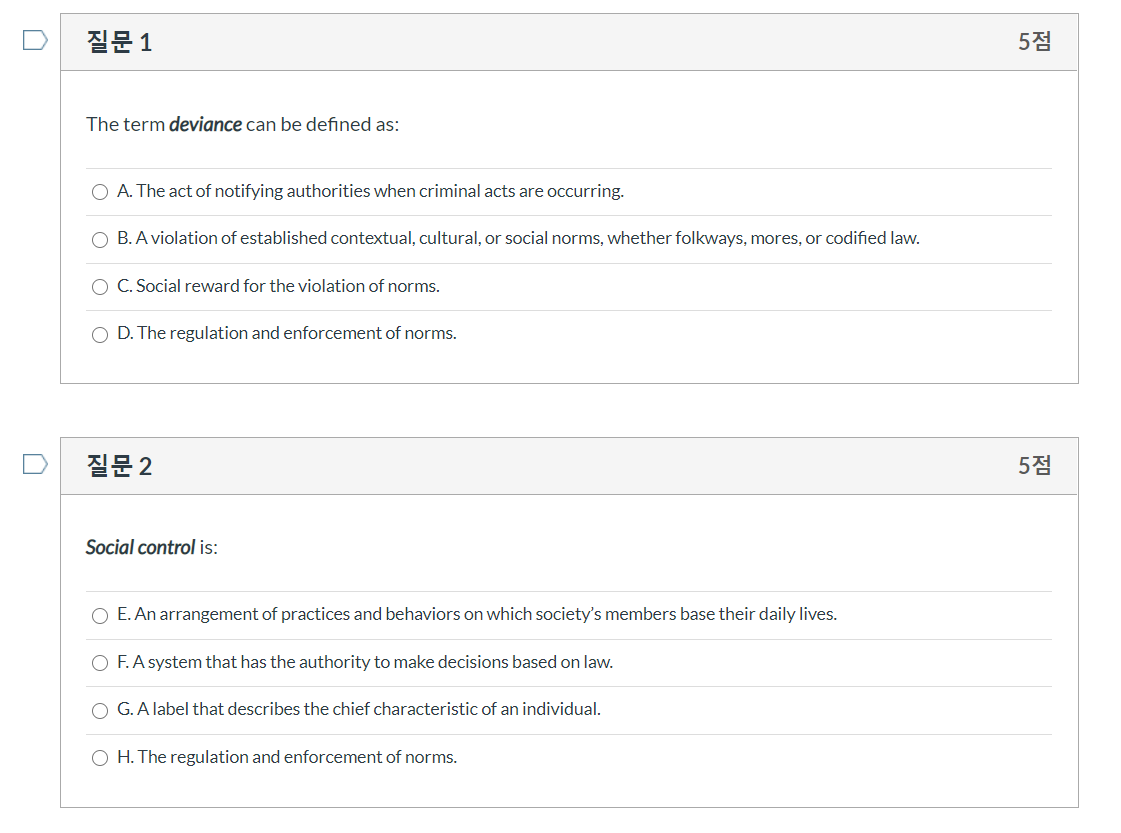 Solved 191 52 The term deviance can be defined as: A. The | Chegg.com