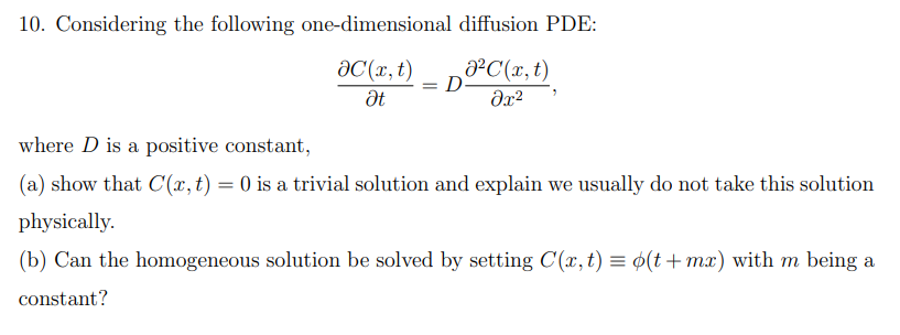 Solved Considering the following one-dimensional diffusion | Chegg.com