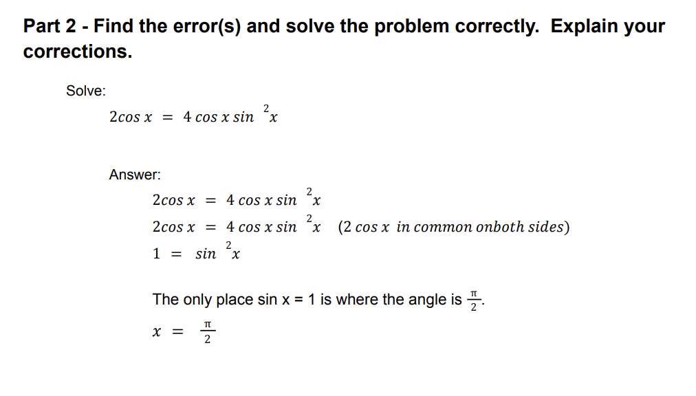 Solved Part 2 - Find the error(s) and solve the problem | Chegg.com