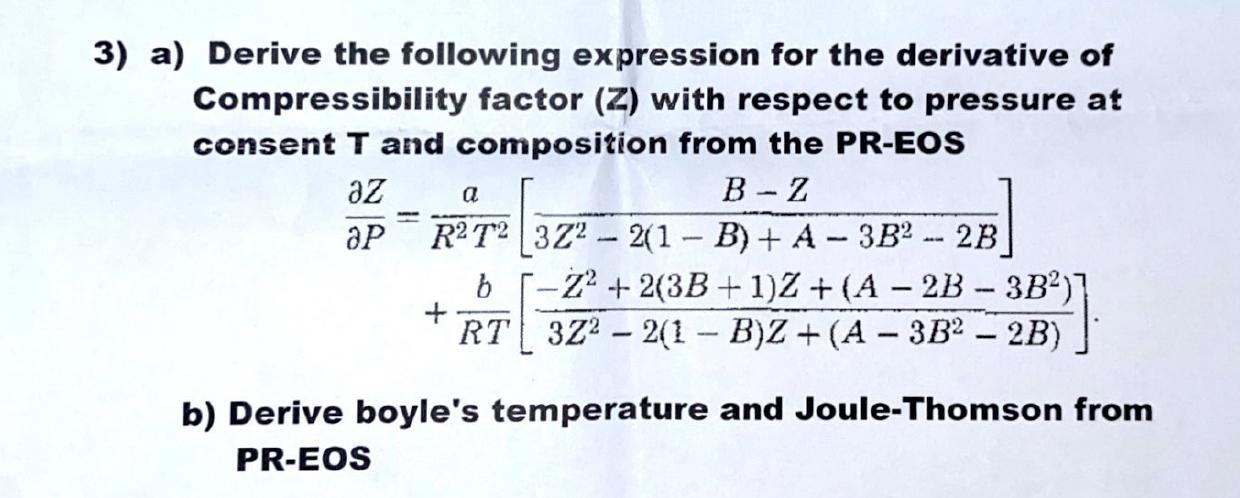 Solved 3) a) Derive the following expression for the | Chegg.com