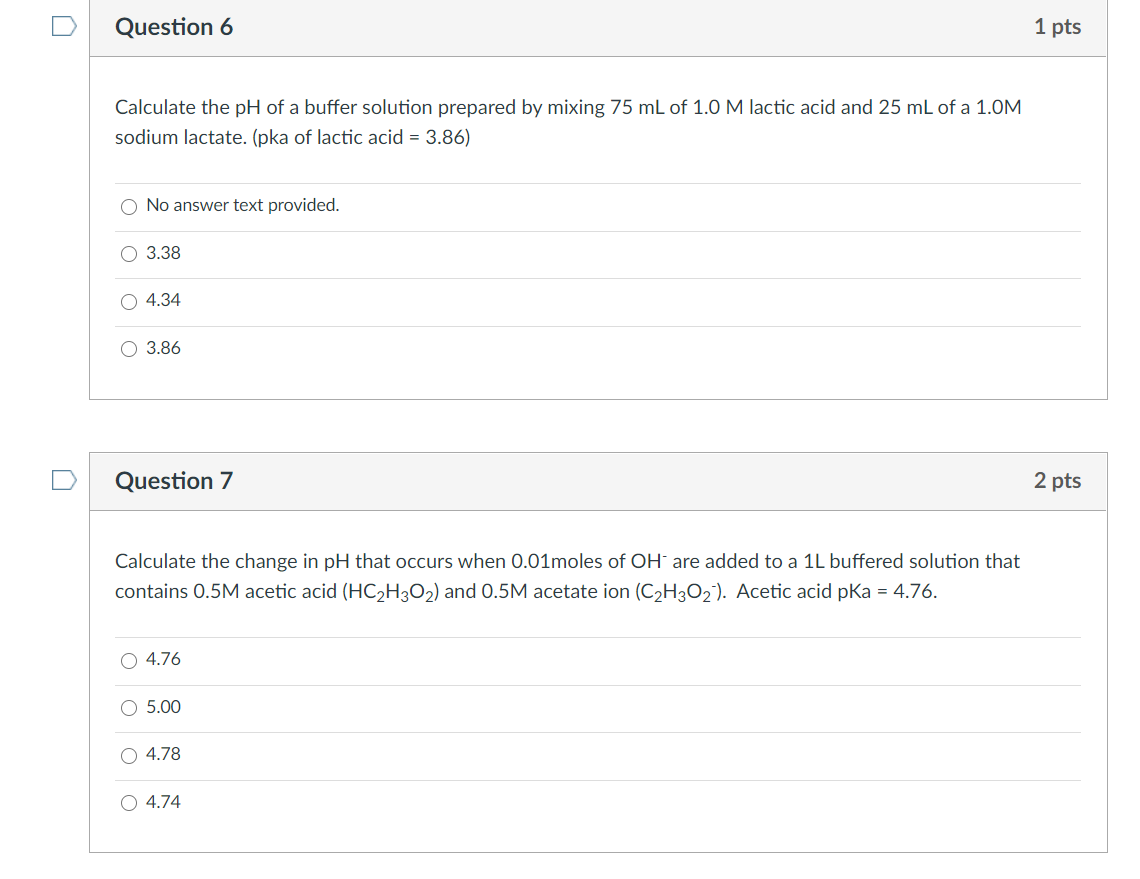 Solved Question 6 1 pts Calculate the pH of a buffer | Chegg.com