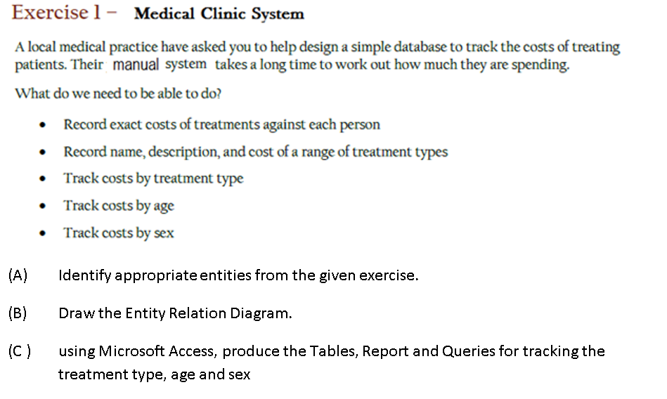 Solved Exercise 1 - Medical Clinic System A local medical | Chegg.com