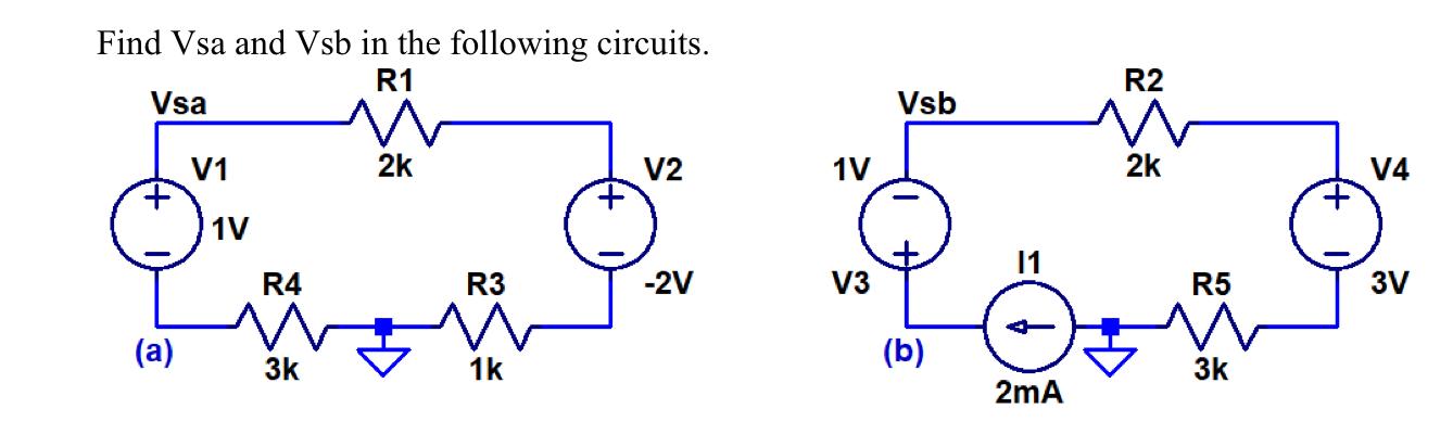 Solved Find Vsa and Vsb in the following circuits. | Chegg.com