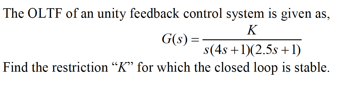 Solved The OLTF of an unity feedback control system is given | Chegg.com