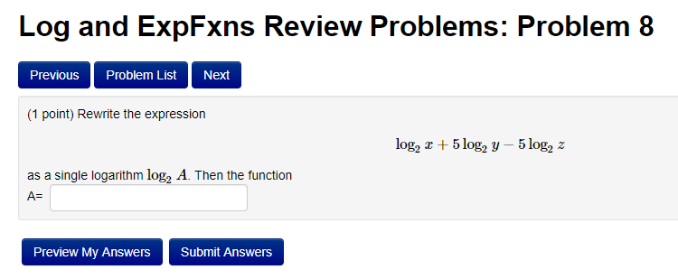 Solved Log and ExpFxns Review Problems: Problem 8 Previous | Chegg.com