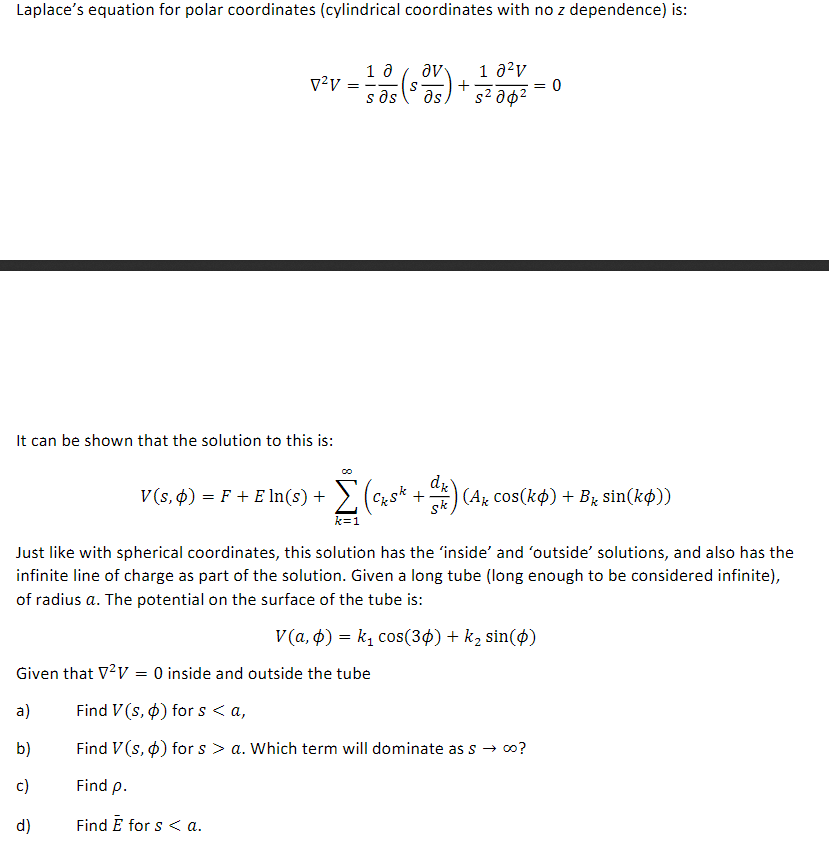 Solved Laplace's equation for polar coordinates (cylindrical | Chegg.com