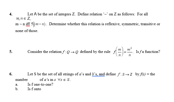 Solved 4. Let A be the set of integers Z. Define relation ' | Chegg.com