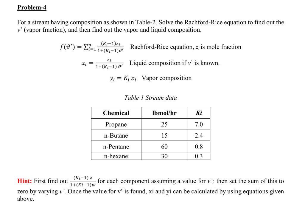 Solved For a stream having composition as shown in Table-2. | Chegg.com