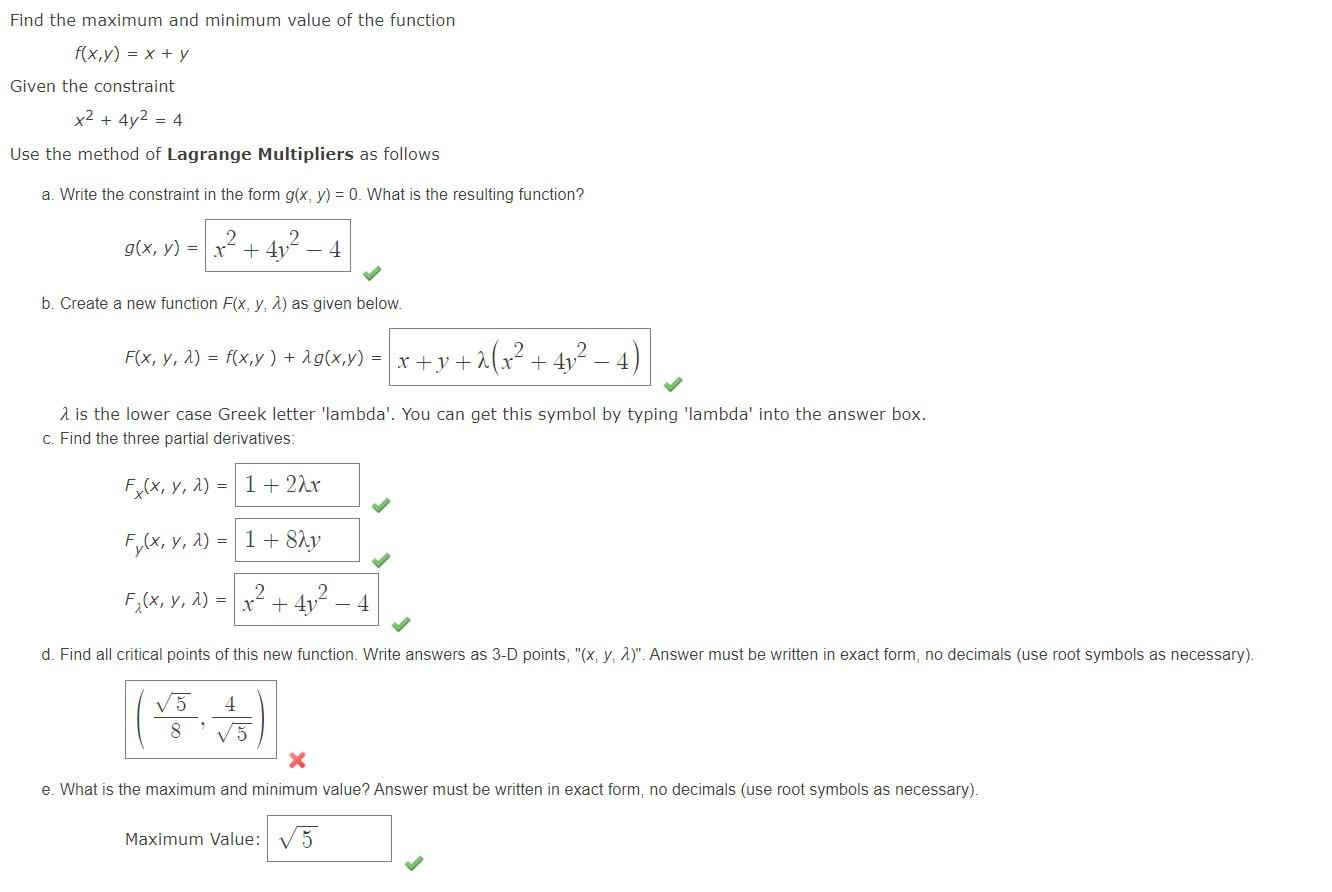 Solved Find the maximum and minimum value of the function | Chegg.com
