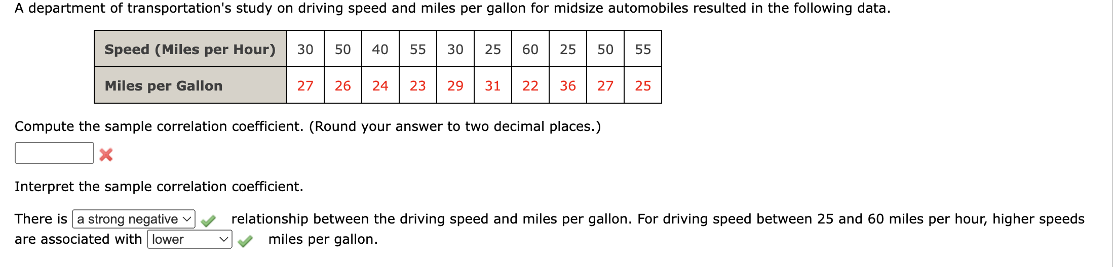 Solved Compute the sample correlation coefficient. (Round | Chegg.com