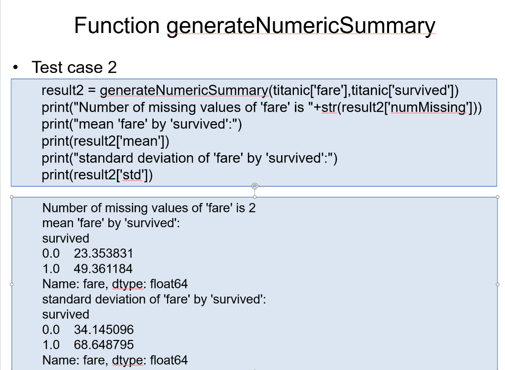 Solved Defining a function generateNumericSummary. Here are | Chegg.com