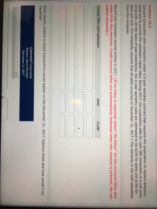Solved Problem 13-5 Concord Corporation sells computers | Chegg.com