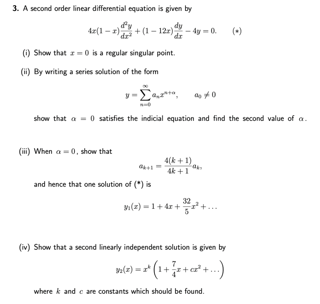 Solved 3. A second order linear differential equation is | Chegg.com
