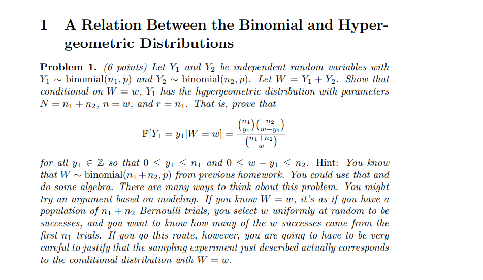 Solved 1 A A Relation Between The Binomial And Hyper 6123