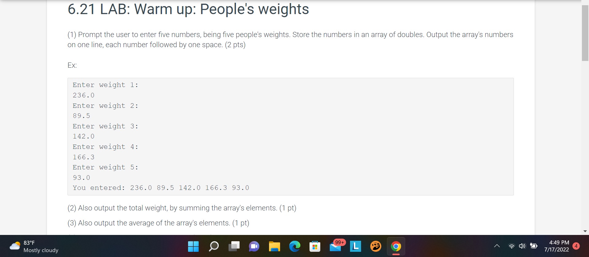 Solved (1) Prompt the user to enter five numbers, being five | Chegg.com