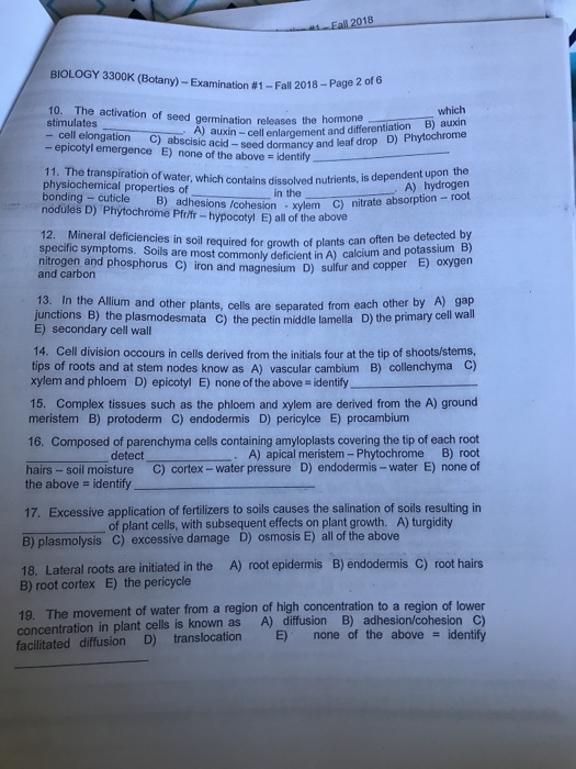 Solved BIOLOGY 3300K (Botany)-Examination #1-Fa Part I. | Chegg.com