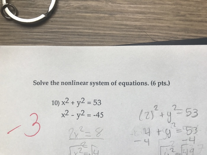 Solved Solve the nonlinear system of equations. (6 pts.) 10) | Chegg.com