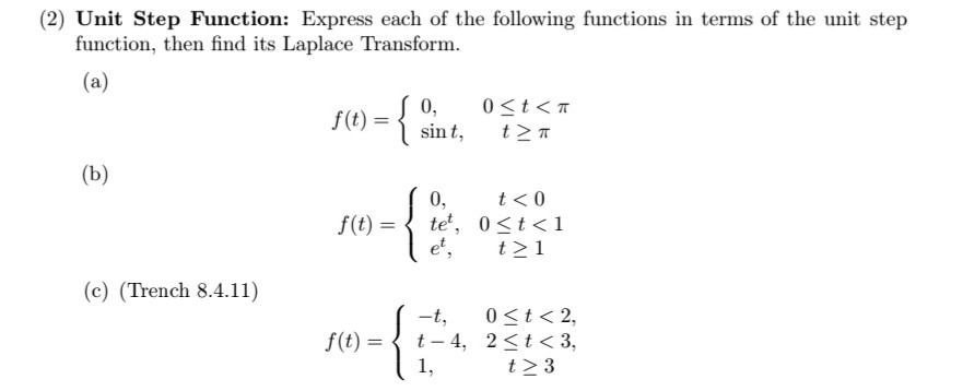 Solved (2) Unit Step Function: Express each of the following | Chegg.com