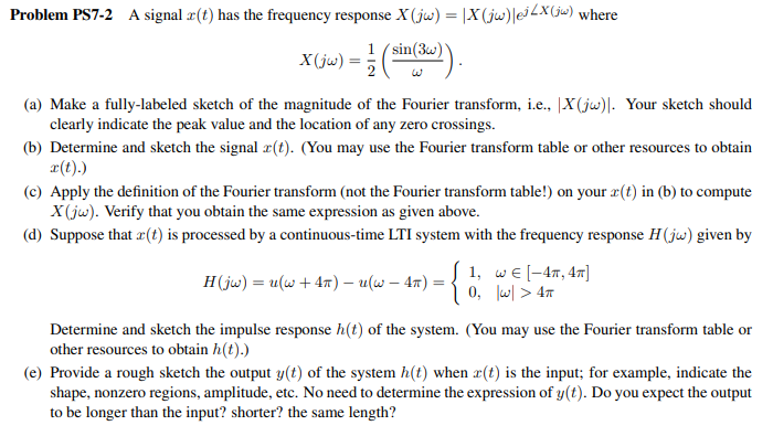 Solved Problem PS7-2 A signal x(t) has the frequency | Chegg.com