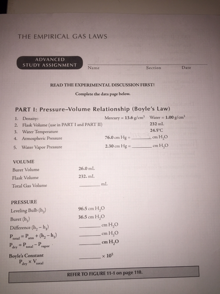 Solved THE EMPIRICAL GAS LAWS ADVANCED STUDY ASSIGNMENT Name | Chegg.com