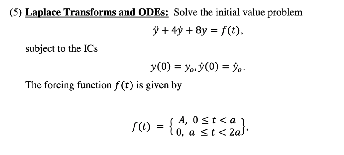 Solved (5) Laplace Transforms and ODEs: Solve the initial | Chegg.com