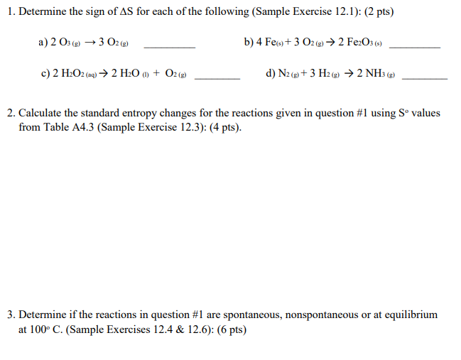 Solved 1. Determine the sign of AS for each of the following | Chegg.com