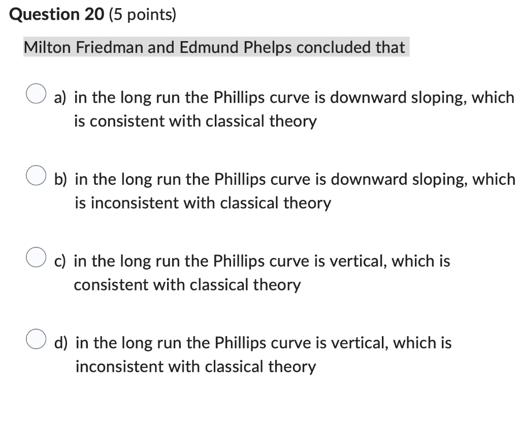 Solved Milton Friedman and Edmund Phelps concluded that a) | Chegg.com