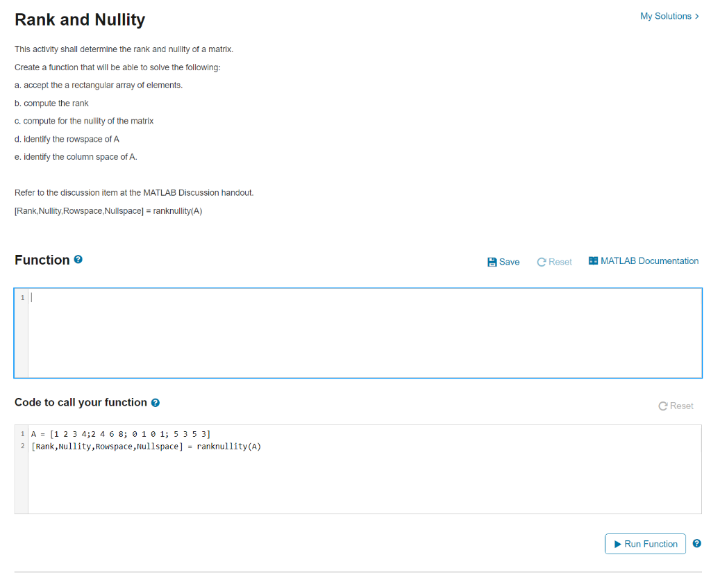Solved Rank and Nullity My Solutions > This activity shall | Chegg.com
