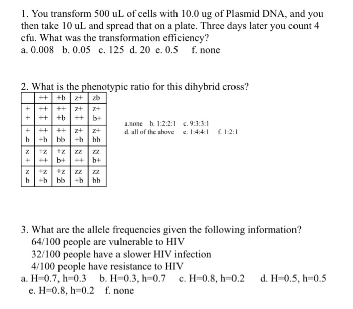 Solved 1. You transform 500 uL of cells with 10.0 ug of | Chegg.com
