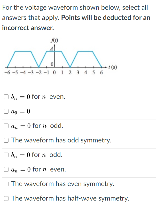 Solved For the voltage waveform shown below, select all | Chegg.com