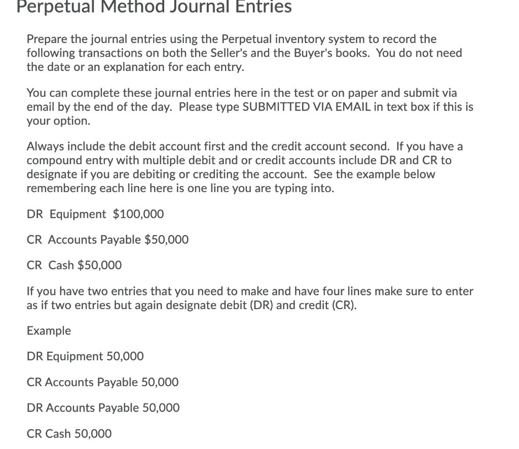 Solved Perpetual Method Journal Entries Prepare the journal | Chegg.com