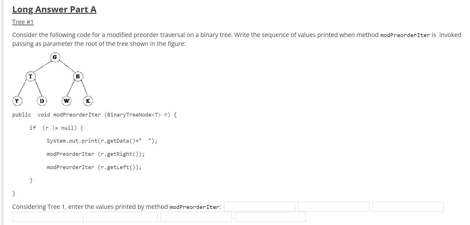 Solved Long Answer Part A Tree \#1 Consider the following | Chegg.com