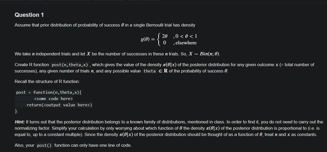 Solved Question 1Assume that prior distribution of | Chegg.com