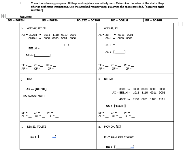 Solved Trace the following program. All flags and registers | Chegg.com