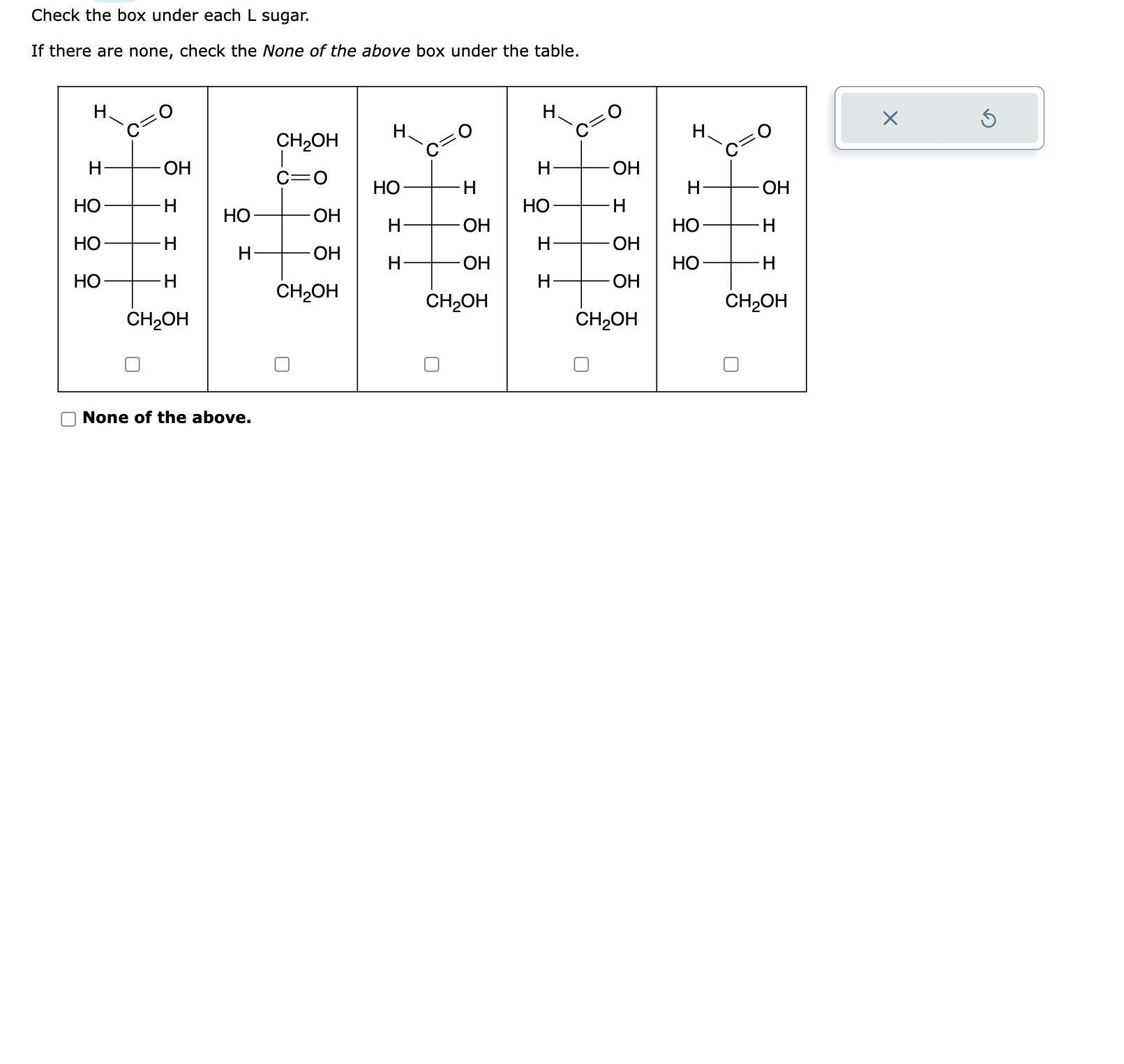 Solved Check the box under each L sugar. If there are none, | Chegg.com