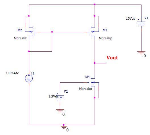 10Vdc V1 M2 M3 MbreakP Mbreakp Vout 100uAdc 11 M4 | Chegg.com