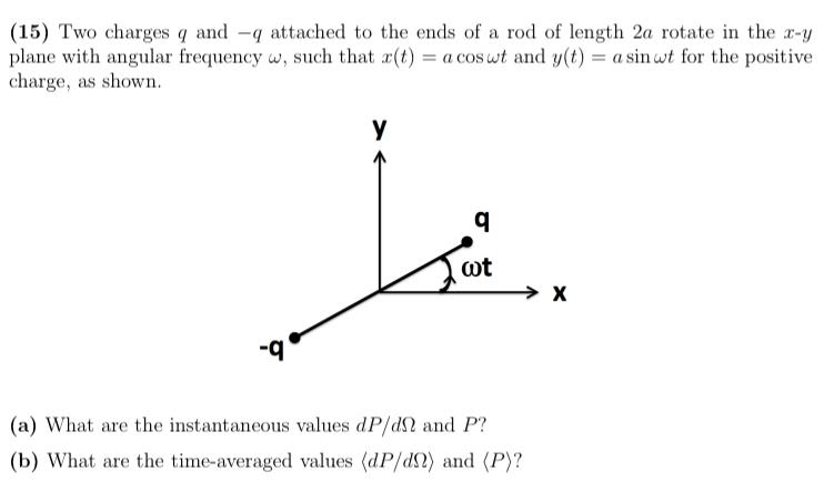 Solved (15) Two charges q and −q attached to the ends of a | Chegg.com