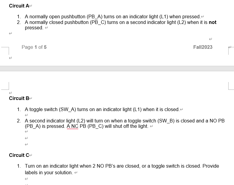 Circuit A 1. A normally open pushbutton (PB_A) turns | Chegg.com