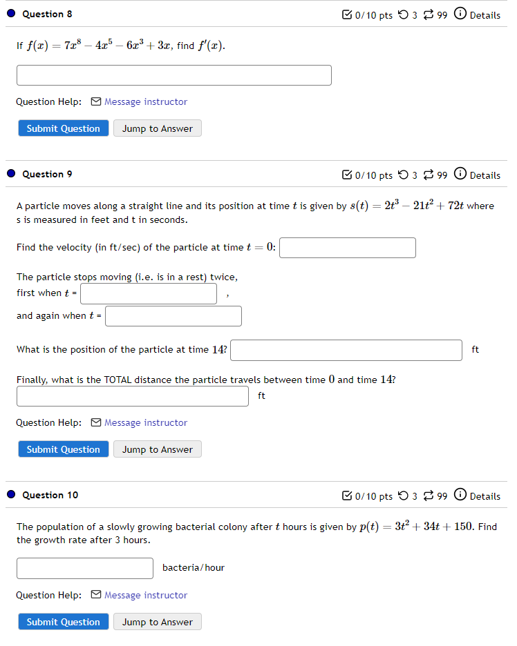 Solved If f(x)=7x8−4x5−6x3+3x, find f′(x) Question Help: | Chegg.com