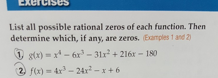 Solved function List all possible rational Zeros of each | Chegg.com