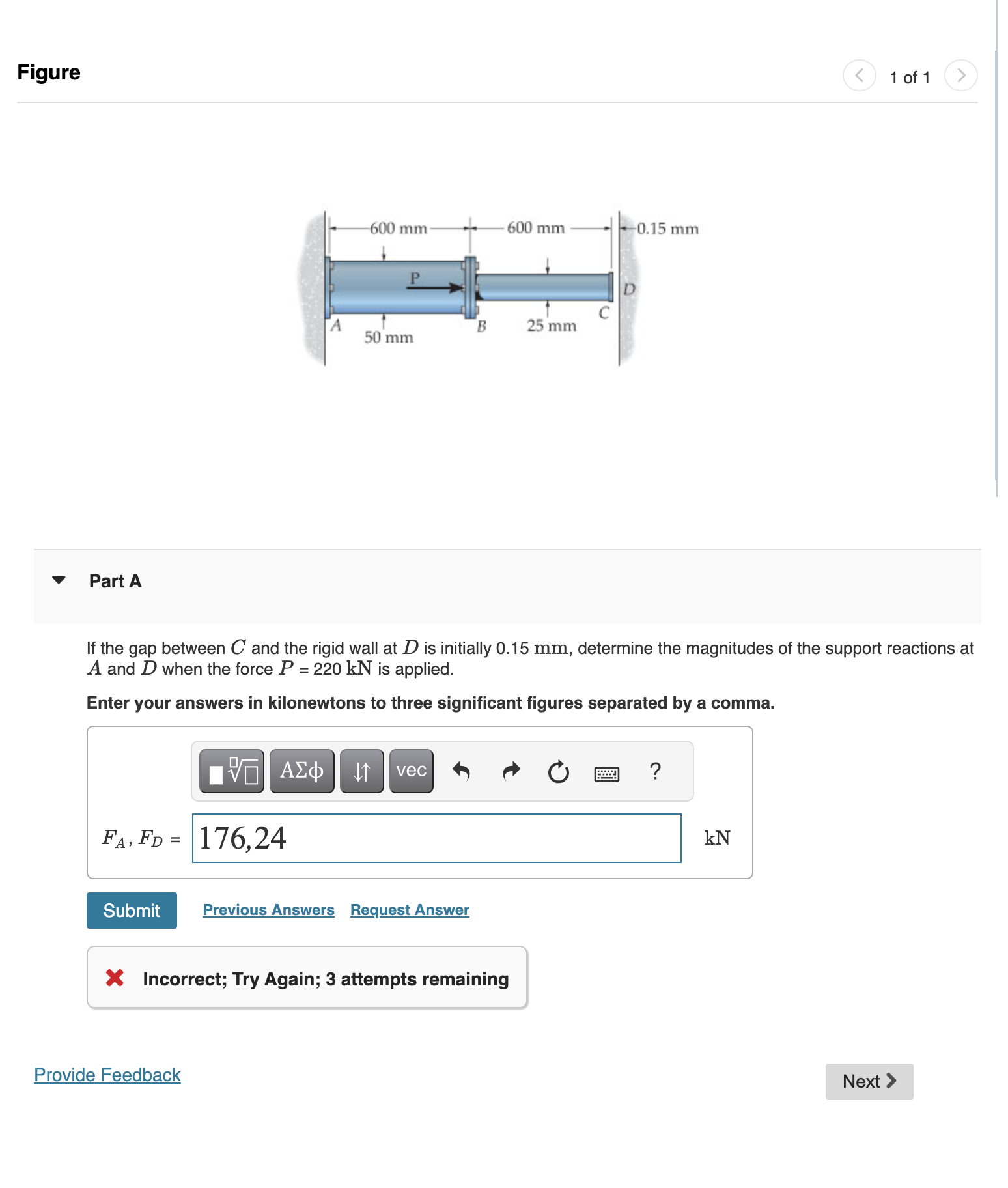 Solved FigurePart AIf the gap between C ﻿and the rigid wall | Chegg.com