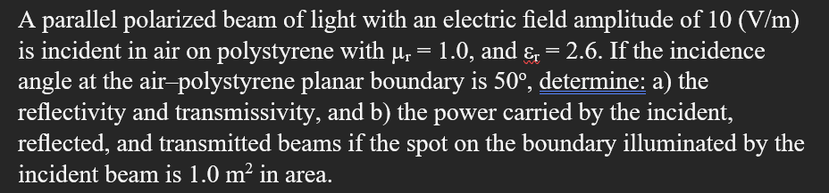 Solved A parallel polarized beam of light with an electric | Chegg.com
