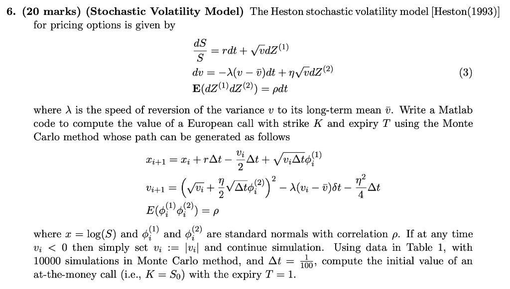6 20 Marks Stochastic Volatility Model The